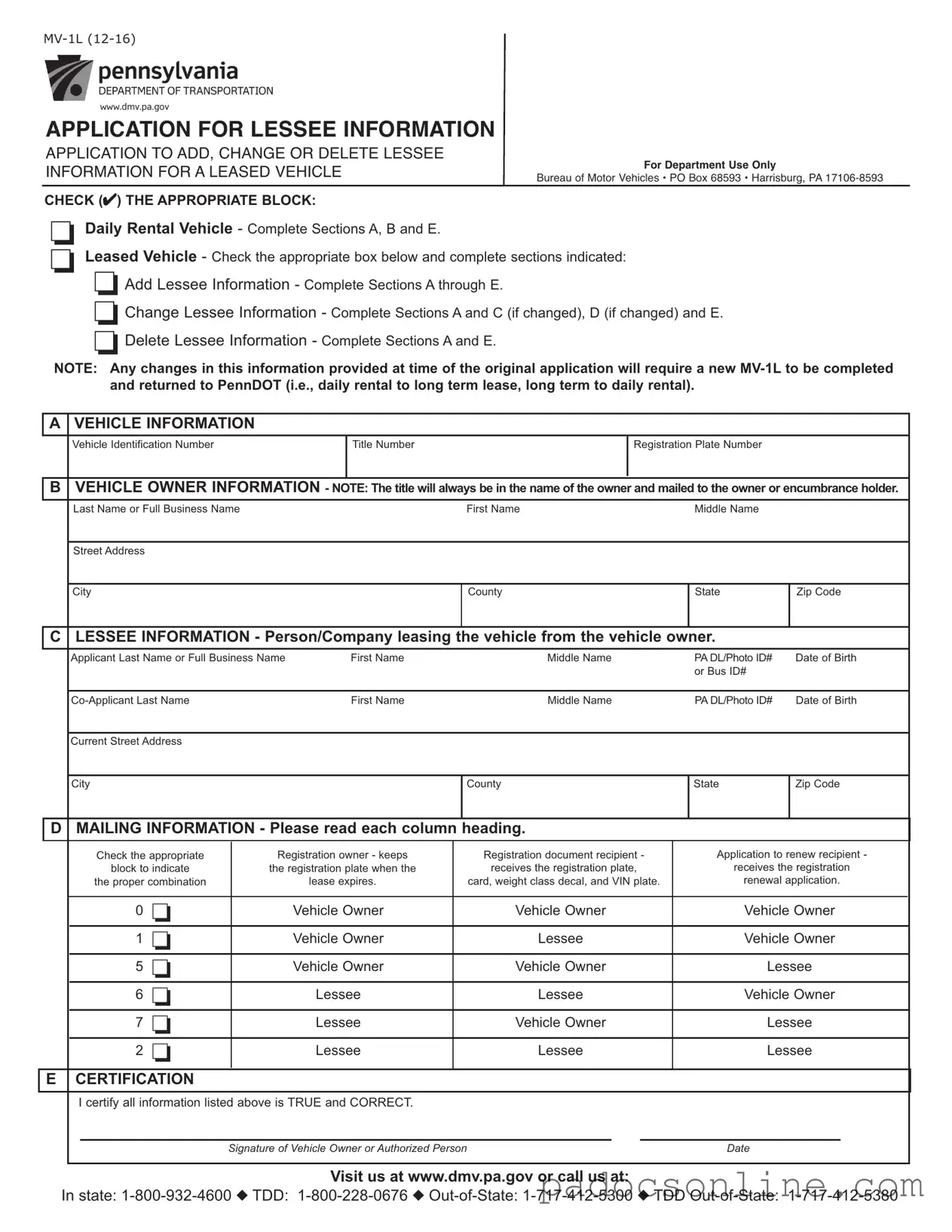 Free Pennsylvania Mv 1L Form Download PDF Template Free Pennsylvania Mv 1L Form Download PDF Template