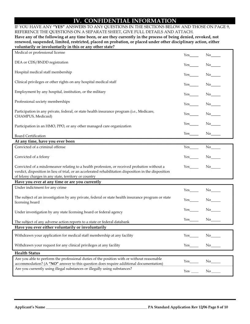 Free Pennsylvania Standard Application Form » Download PDF Template