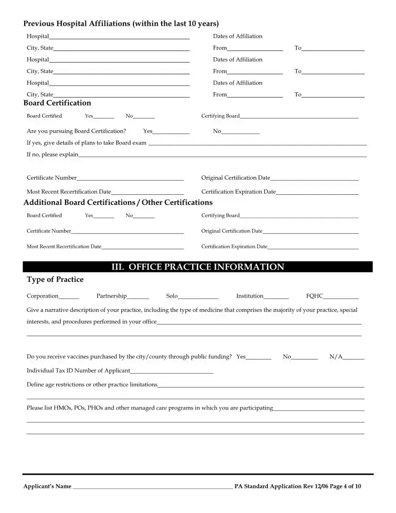 Free Pennsylvania Standard Application Form » Download PDF Template